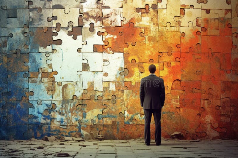 Businessman Watching, Big Puzzle on Wall, Man Looking at Big Puzzle, AI ...