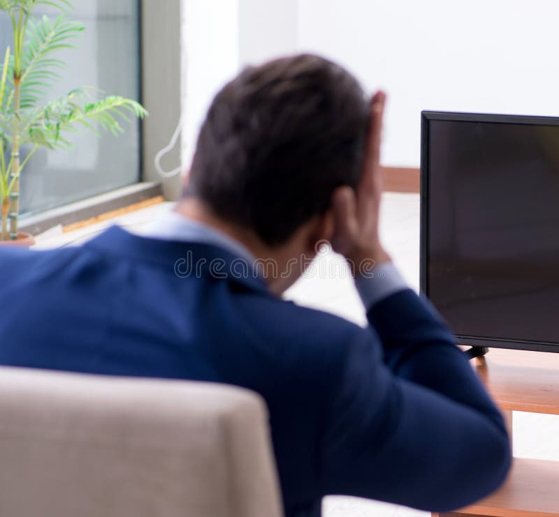 Businessman Watching Tv in the Office Stock Photo - Image of break ...