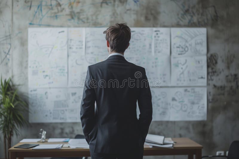 Businessman Watching on White Board in Office Room, Business Plan ...
