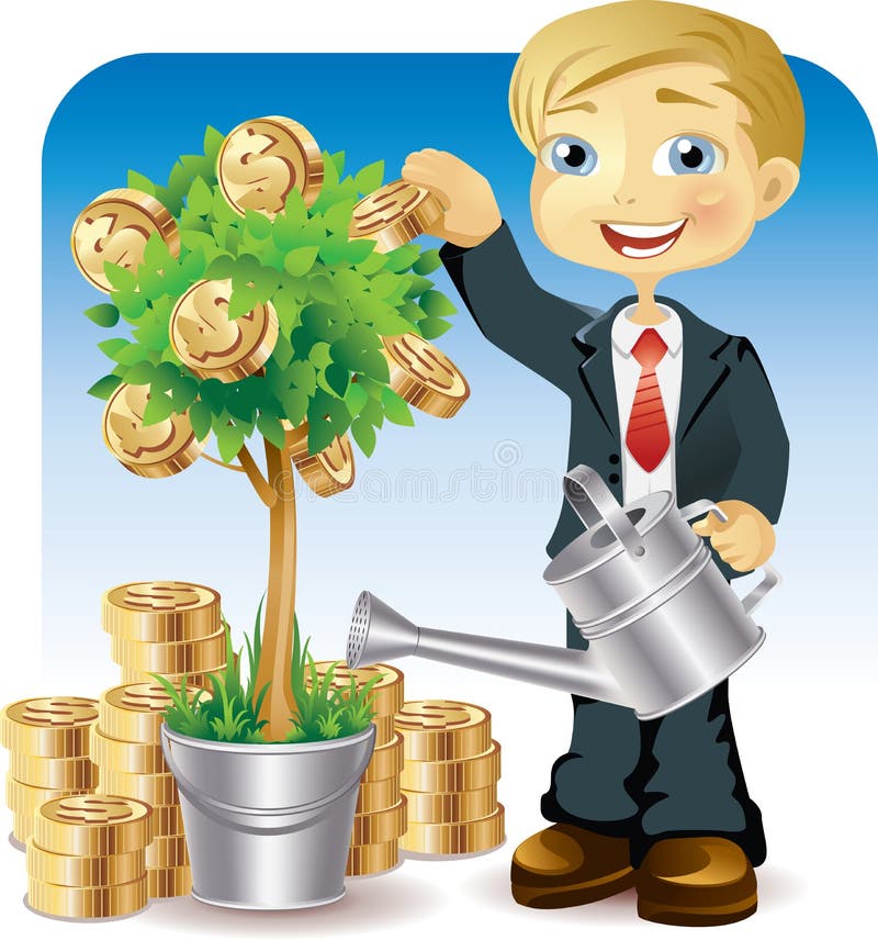 Businessman Watering a Money Tree Stock Vector - Illustration of bank ...