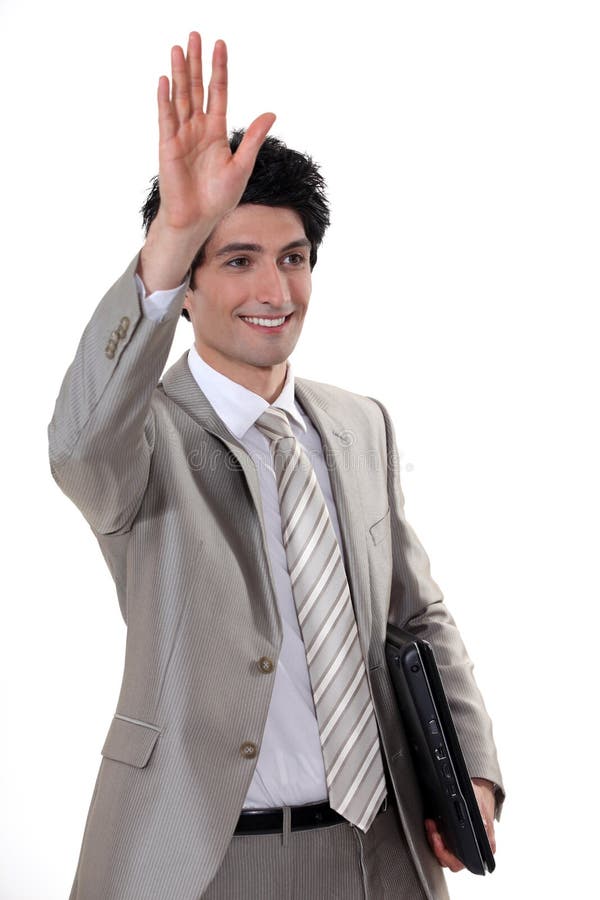 A businessman waving stock photo. Image of hand, male - 31991646