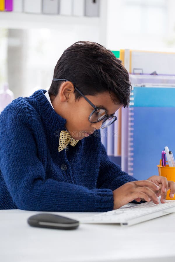 Businessman Wearing Eyeglasses while Using Desktop Computer Stock Image ...