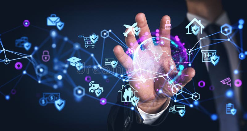 Businessman Wearing Formal Suit Touching Digital Interface with Stock ...