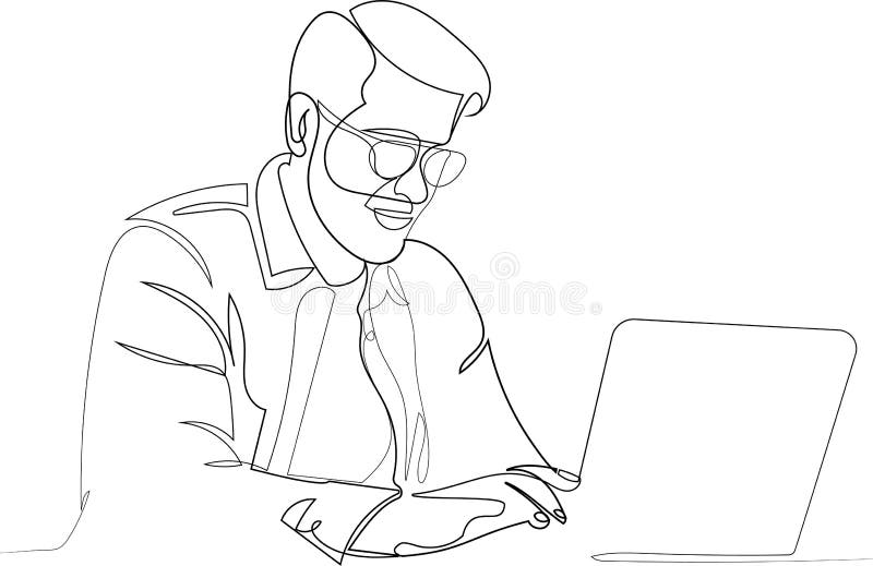Businessman Wearing Glasses Using Laptop Stock Vector Illustration Of