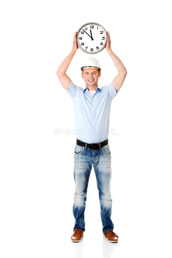 Businessman Wearing Helmet with Clock Stock Photo - Image of adult ...