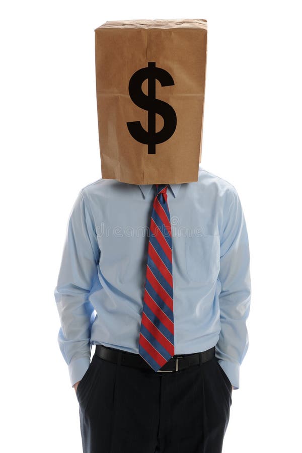 Businessman With Paper Bag In Head Stock Photo - Image of manager ...