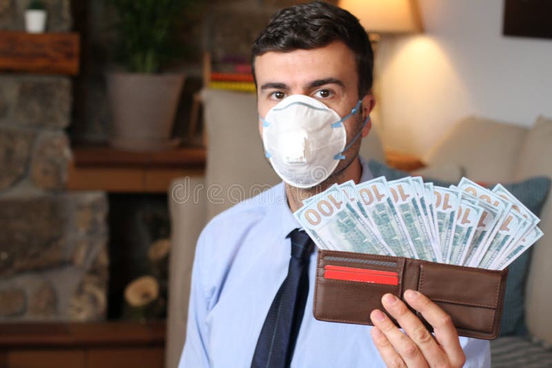Businessman Wearing Protective Mask Holding Full Wallet Stock Image ...