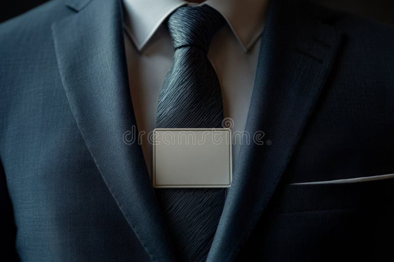 Businessman Wearing Suit with Blank White Badge on Tie Stock Image ...