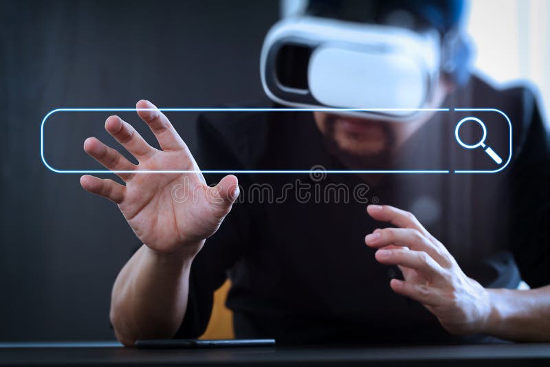 Businessman Wearing Virtual Reality Goggles in Modern Office Wit Stock ...