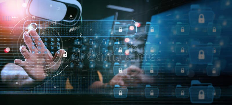 Businessman Wearing VR Glasses Virtual Global Internet Connection ...