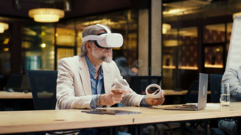 Businessman Wearing VR Headset in Office Stock Image - Image of company ...