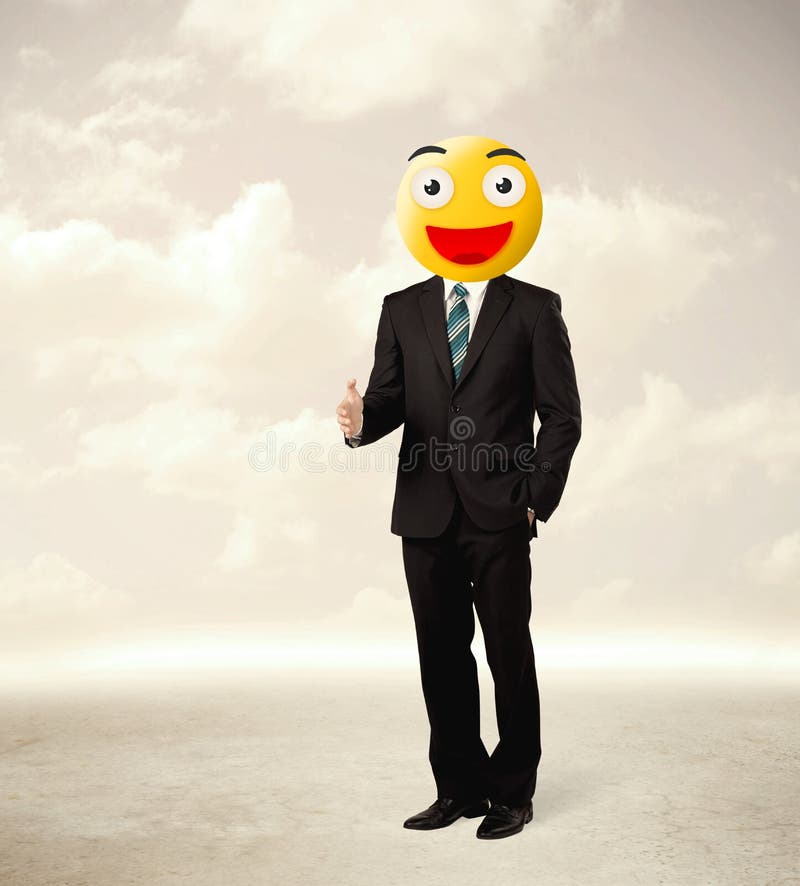 Businessman Wears Yellow Smiley Face Stock Image - Image of person ...