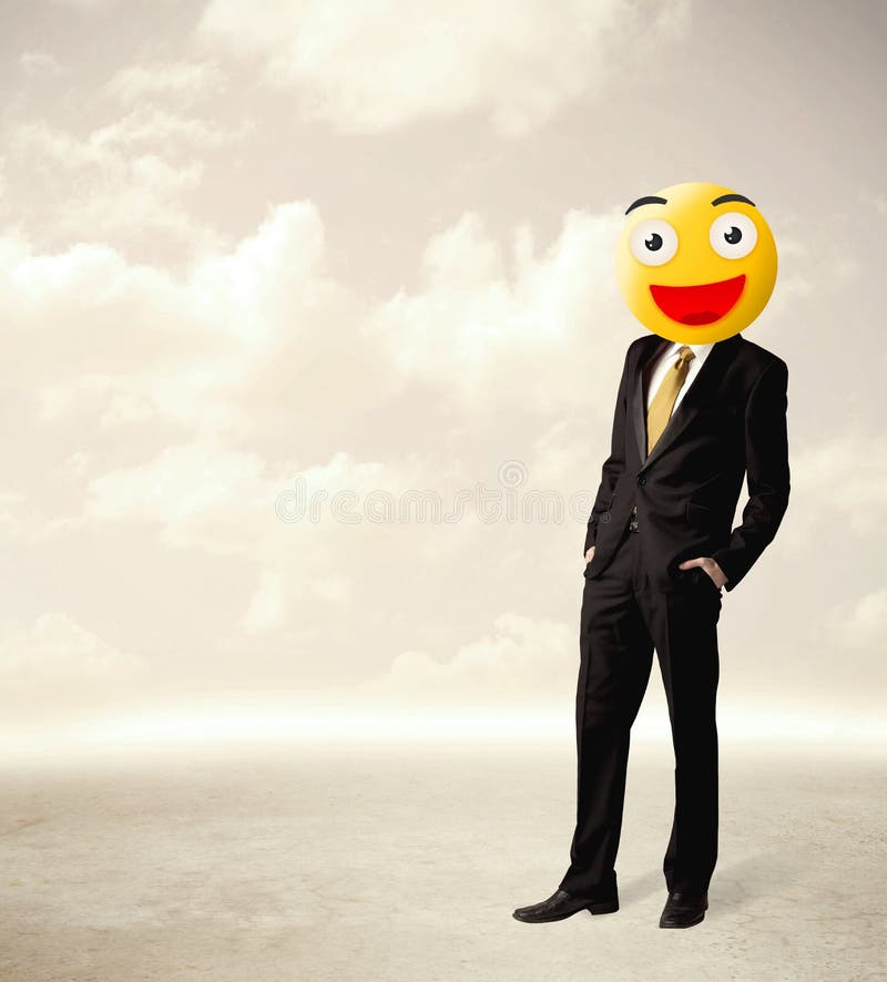 Businessman Wears Yellow Smiley Face Stock Photo - Image of happy ...