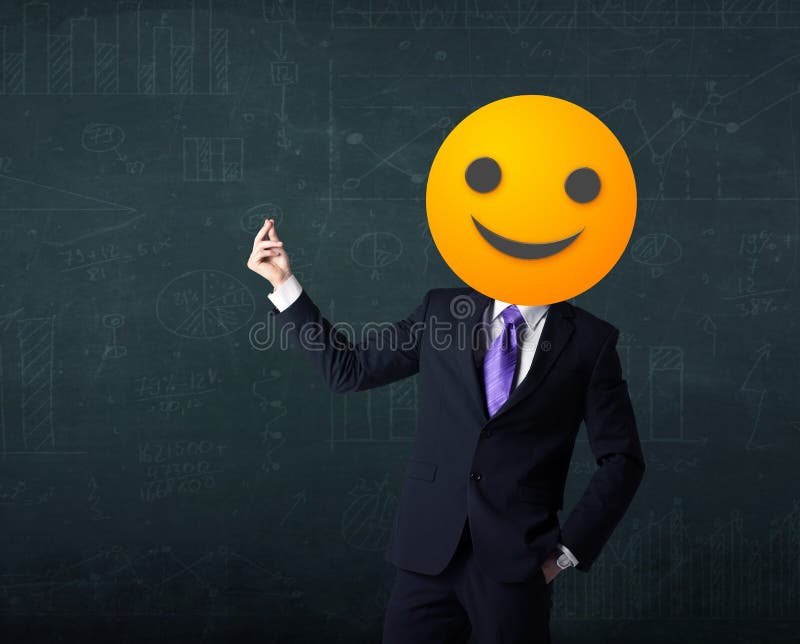 Businessman Wears Yellow Smiley Face Stock Photo - Image of symbol ...