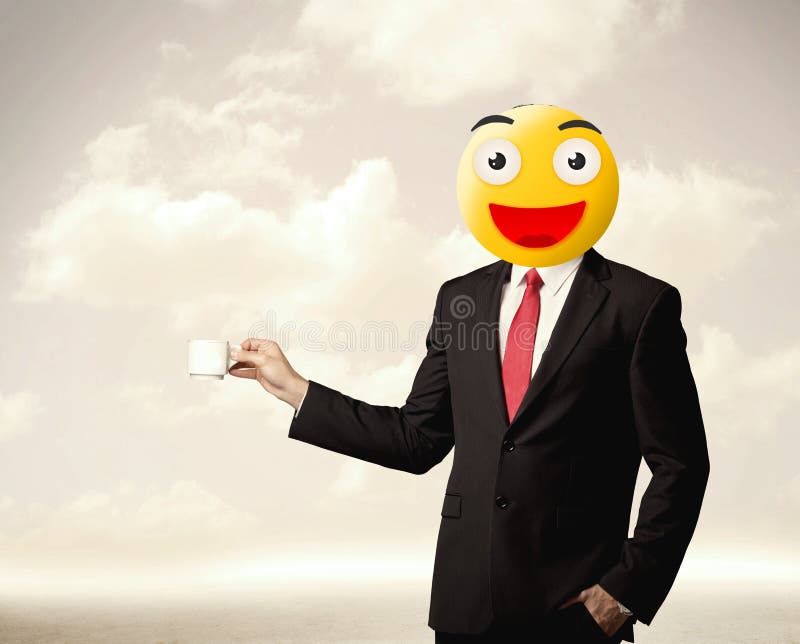 Businessman Wears Yellow Smiley Face Stock Photo - Image of icon ...