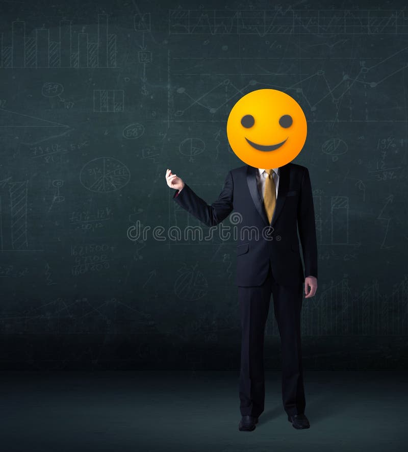 Businessman Wears Yellow Smiley Face Stock Photo - Image of happiness ...