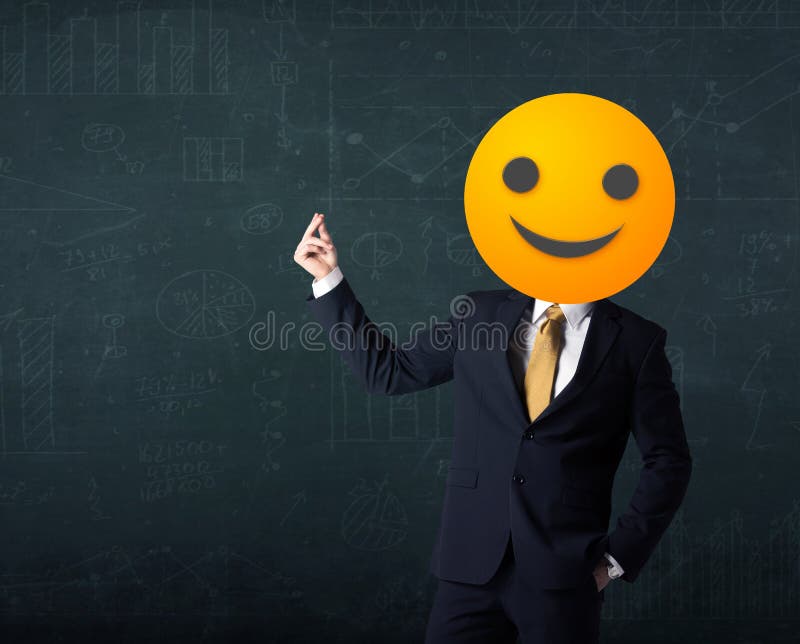 Businessman Wears Yellow Smiley Face Stock Image - Image of happiness ...