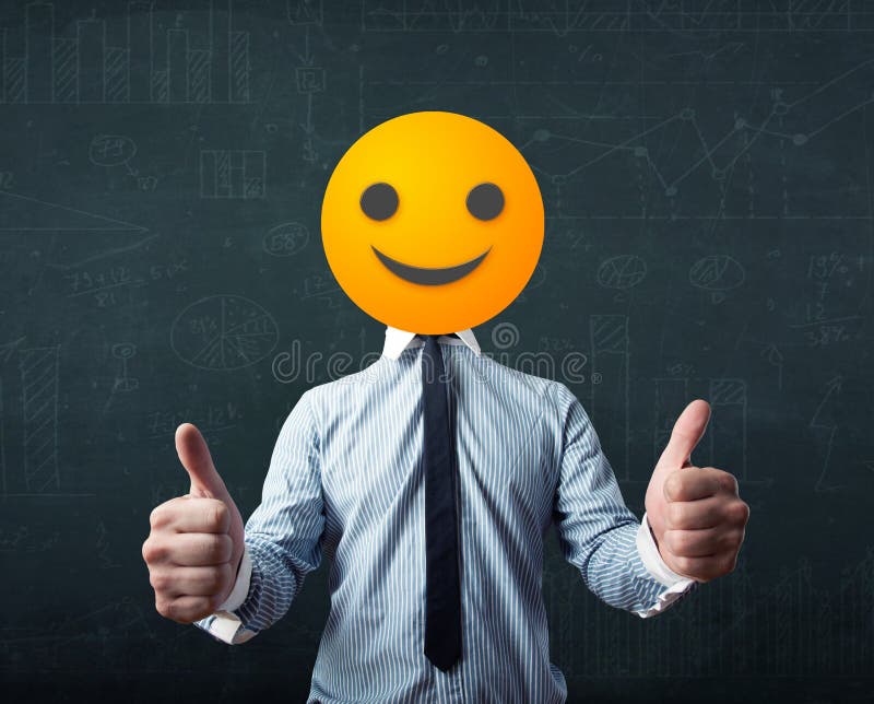 Businessman Wears Yellow Smiley Face Stock Image - Image of emotion ...