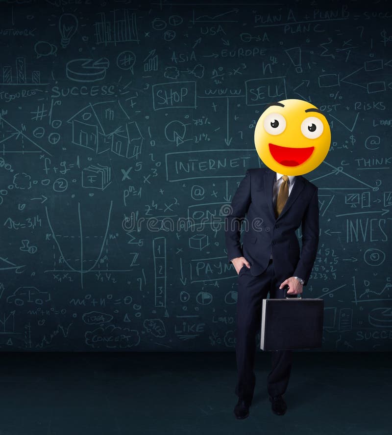 Businessman Wears Yellow Smiley Face Stock Image - Image of standing ...