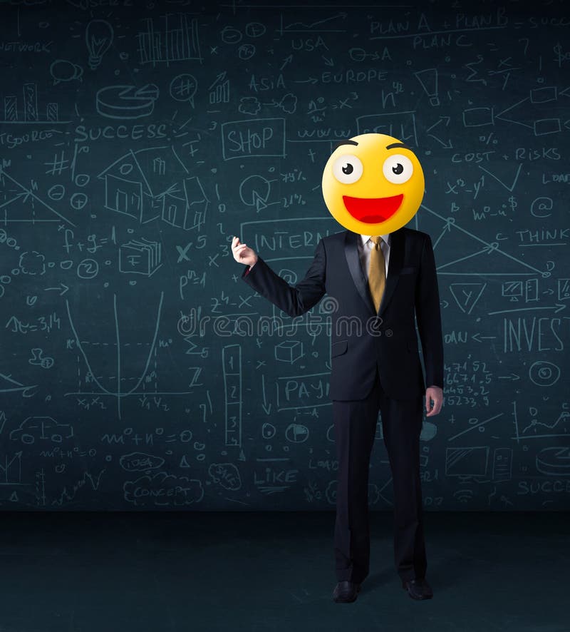 Businessman Wears Yellow Smiley Face Stock Photo - Image of human ...