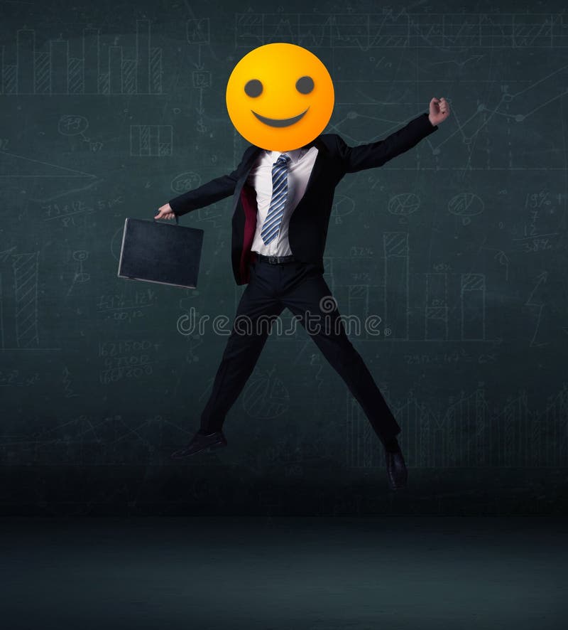 Businessman Wears Yellow Smiley Face Stock Photo - Image of funny ...