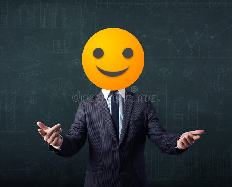 Businessman Wears Yellow Smiley Face Stock Photo - Image of smiley ...