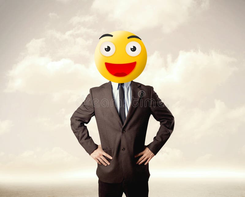 Businessman Wears Yellow Smiley Face Stock Image - Image of businessman ...
