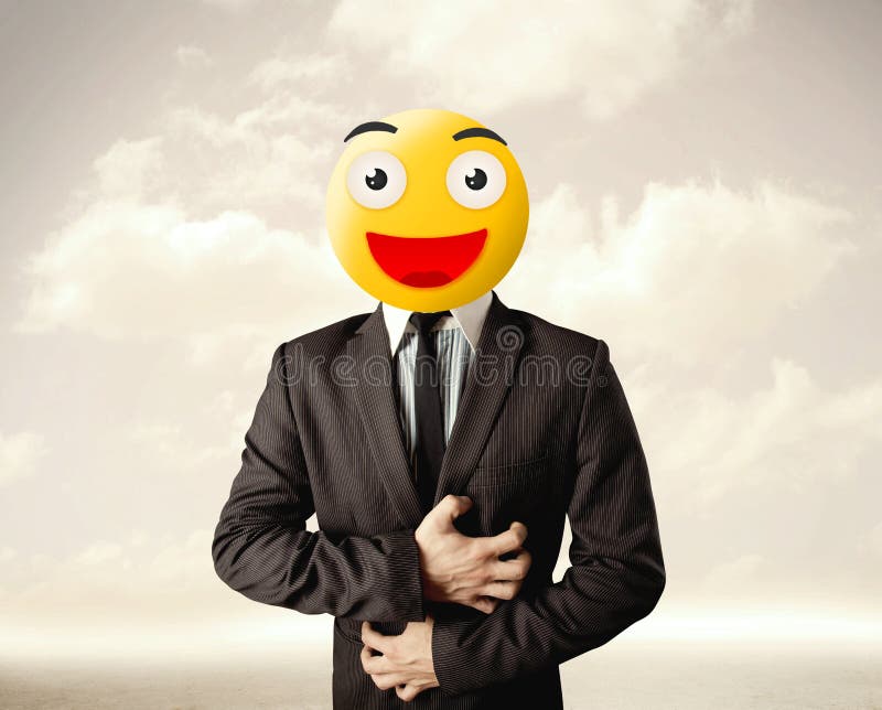 Businessman Wears Yellow Smiley Face Stock Photo - Image of happy ...