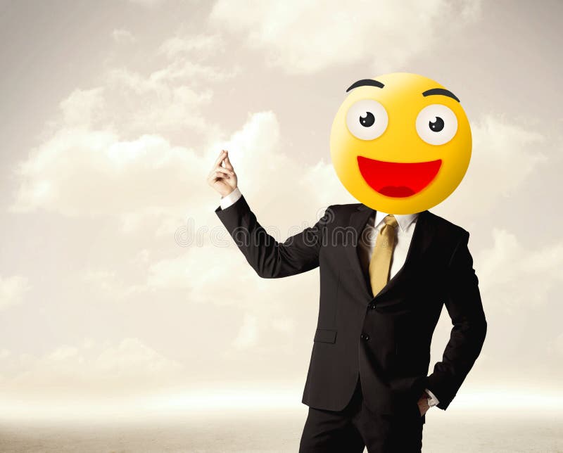 Businessman Wears Yellow Smiley Face Stock Image - Image of casual ...