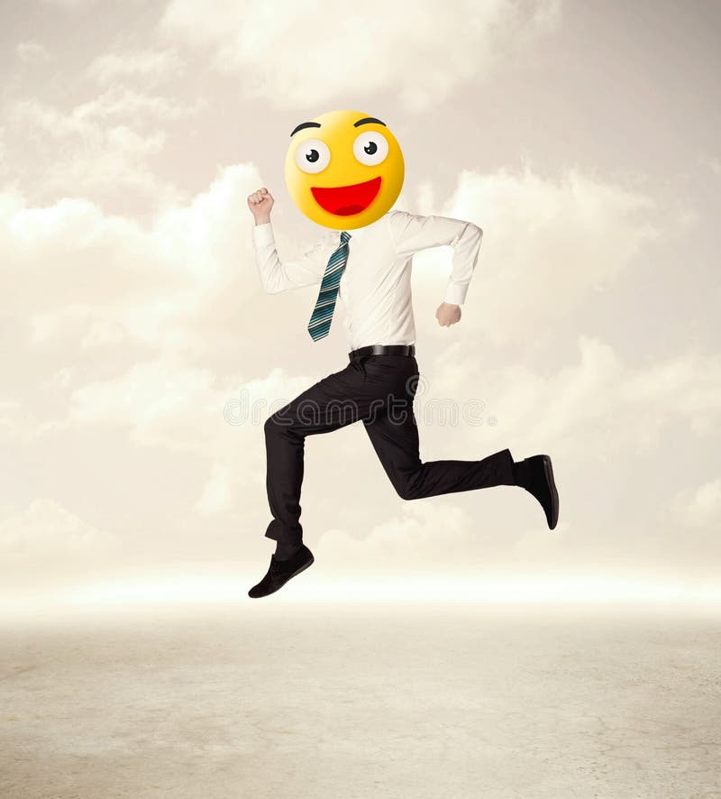 Businessman Wears Yellow Smiley Face Stock Image - Image of gesturing ...