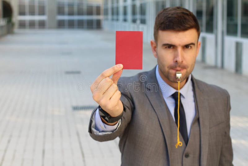 Businessman with Whistle and Red Card Stock Image - Image of ...