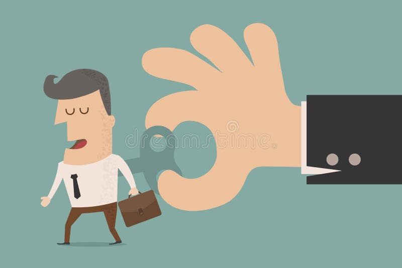 Businessman with Wind-up Key in His Back Stock Vector - Illustration of ...