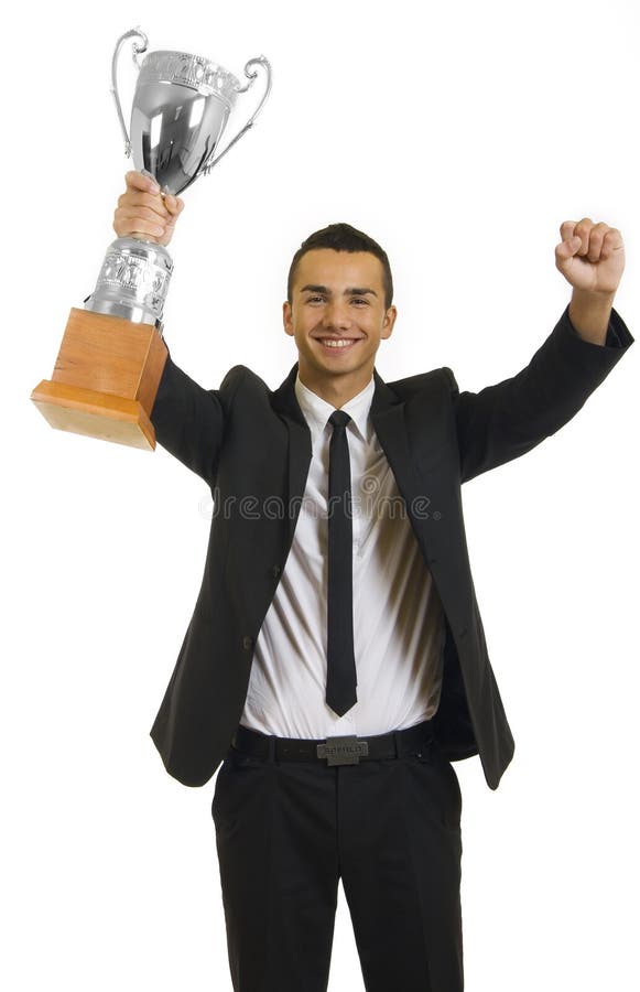 Businessman Winner with a Trophy Stock Photo - Image of pleasure ...