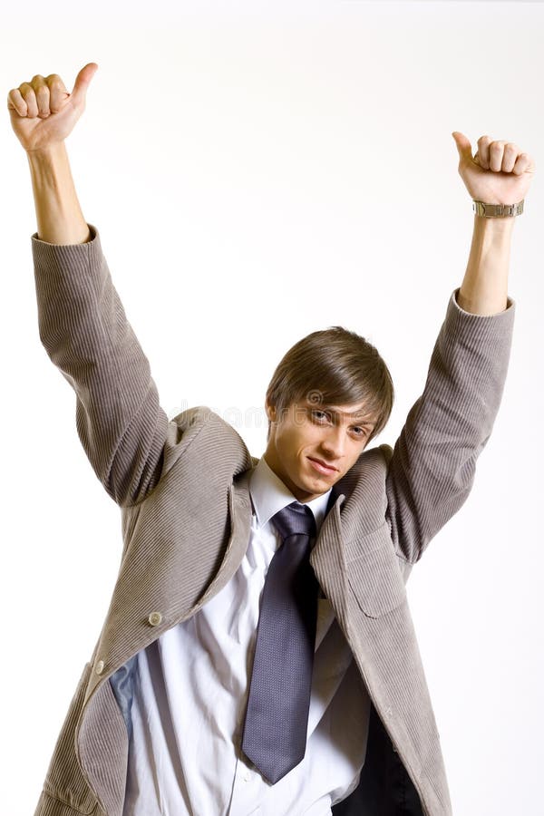 Businessman Winning Something Stock Photo - Image of joyful, positive ...