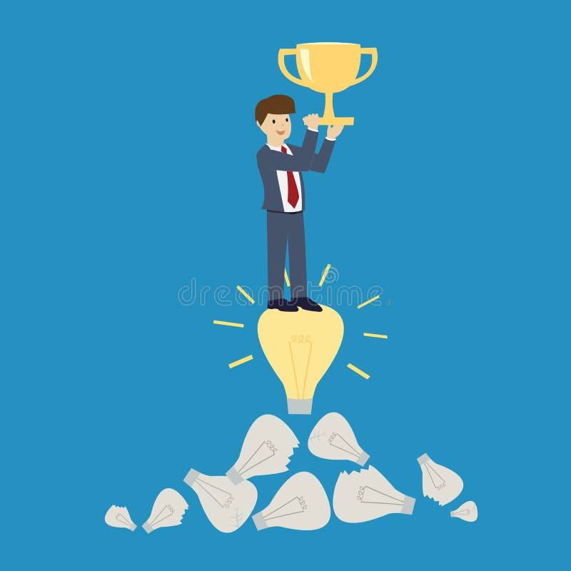 Businessman Winning with the Trophy Cup. Winner and Idea Concept Stock ...