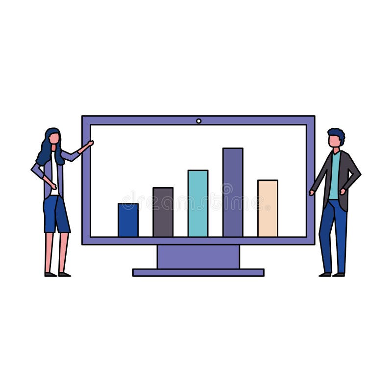 Businessman and Woman Computer Chart Financial Stock Vector ...