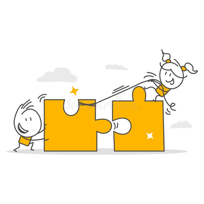 Businessman and Woman Helping Puzzle Connect Together Stock Vector ...