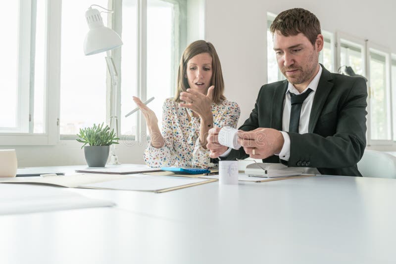 Businessman and Woman Doing Their Accounts Stock Image - Image of ...
