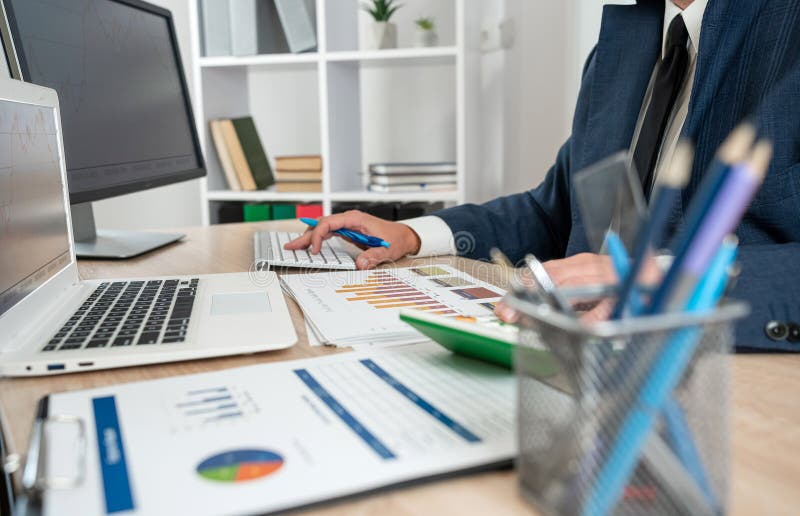 Businessman Work on Laptop Computer for Accounting Financial Data ...