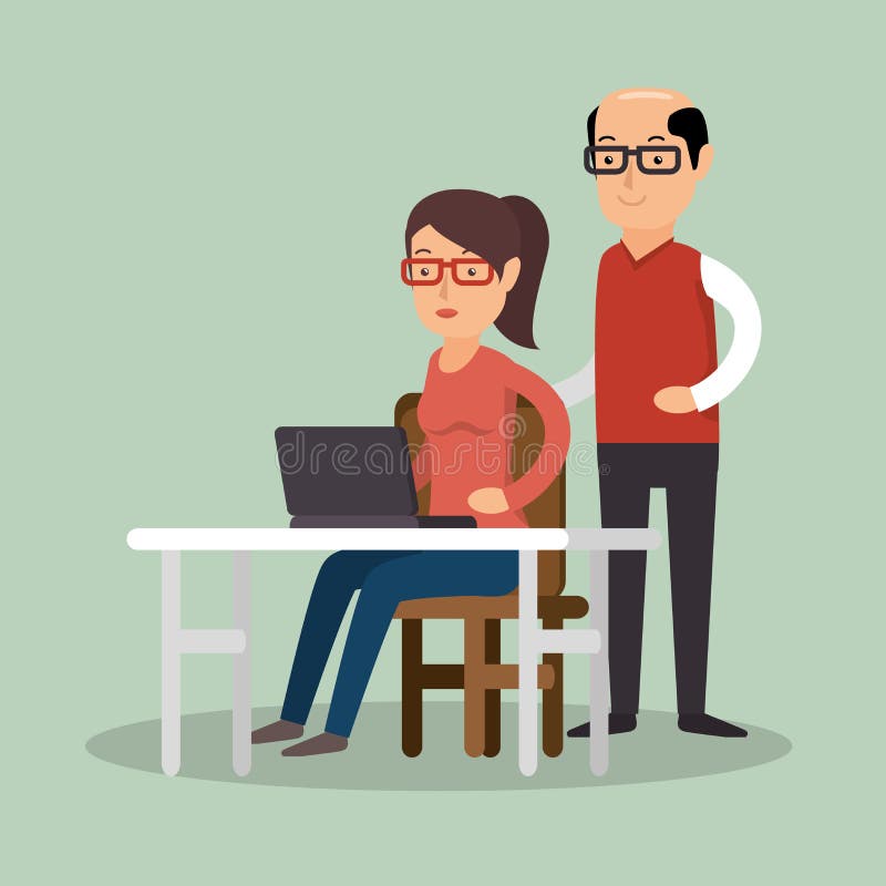 Businessman Work Girl Desk Computer Stock Vector - Illustration of team ...