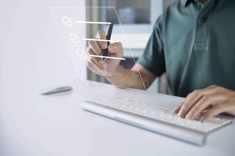 Businessman Work from Home Handling Documents E-signing, Signing ...