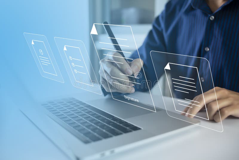 Businessman, Work from Home, Handling Documents, E-signing, Signing ...