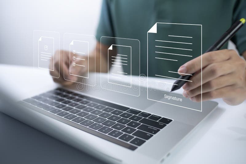 Businessman, Work from Home, Handling Documents, E-signing, Signing ...