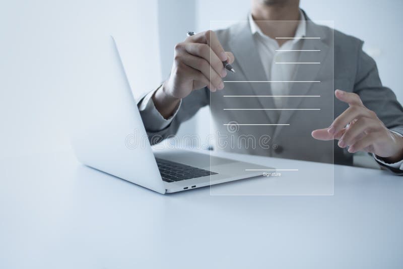 Businessman, Work from Home, Handling Documents, E-signing, Signing ...