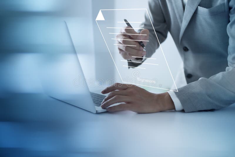 Businessman, Work from Home, Handling Documents, E-signing, Signing ...