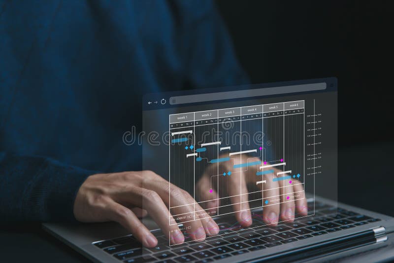 Businessman Schedule Plan Management Shows a Timeline Gantt Chart in ...
