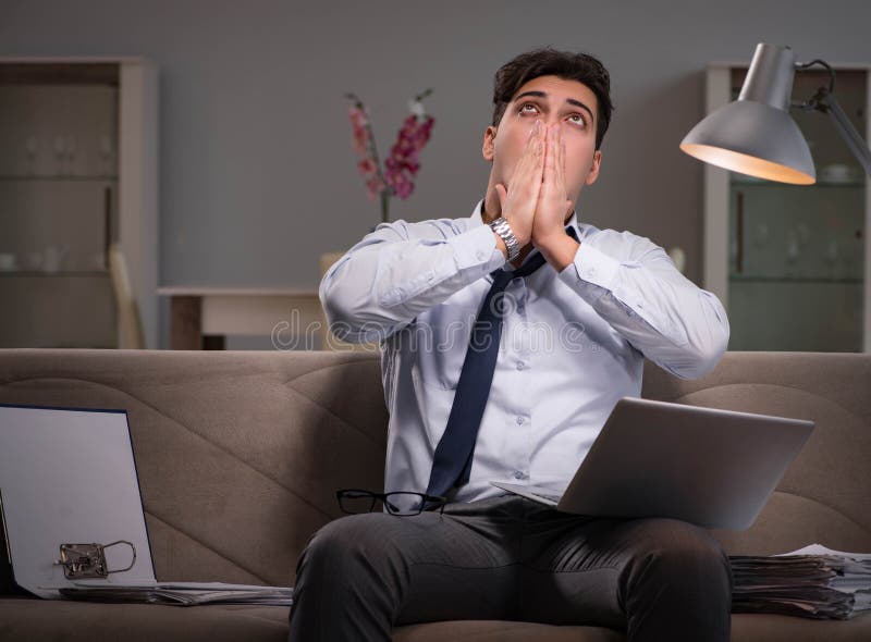 Businessman Workaholic Working Late at Home Stock Image - Image of ...