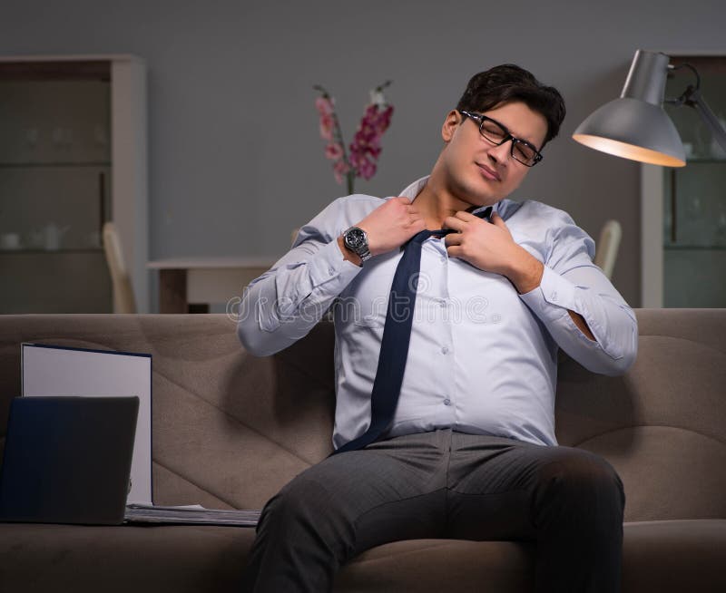 Businessman Workaholic Working Late at Home Stock Image - Image of ...
