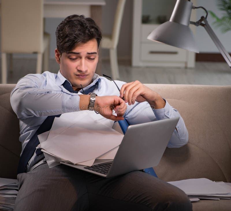 Businessman Workaholic Working Late at Home Stock Image - Image of ...