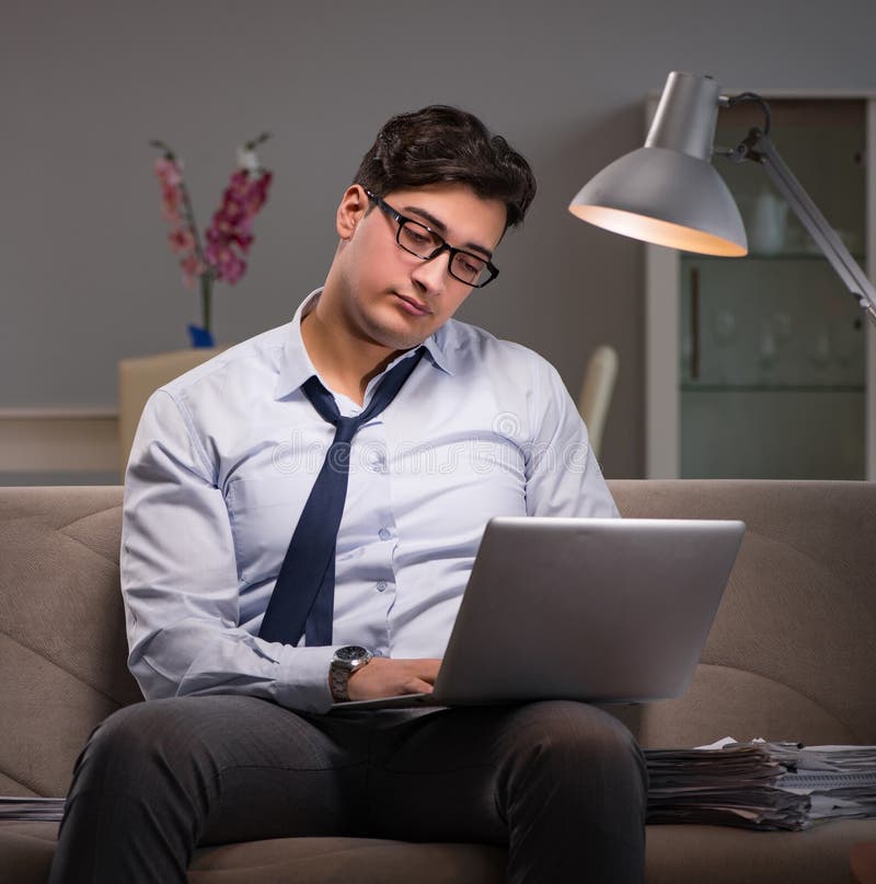 Businessman Workaholic Working Late at Home Stock Photo - Image of dark ...